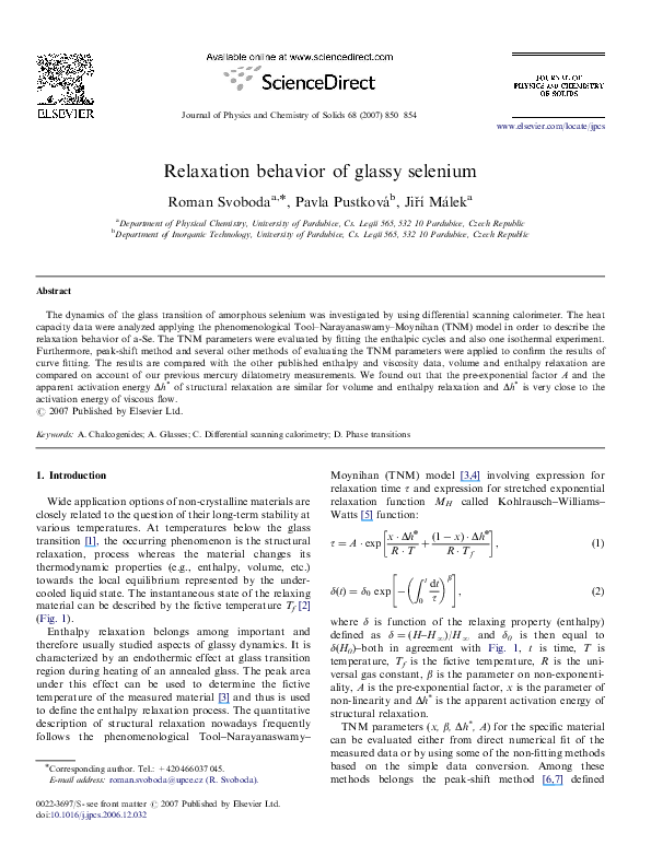 (PDF) Relaxation behavior of glassy selenium
