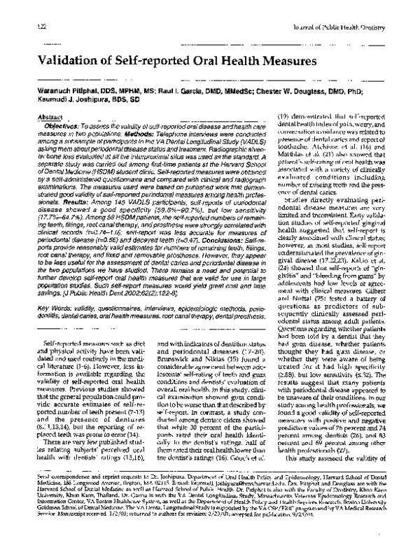 (PDF) Validation of Self-reported Oral Health Measures