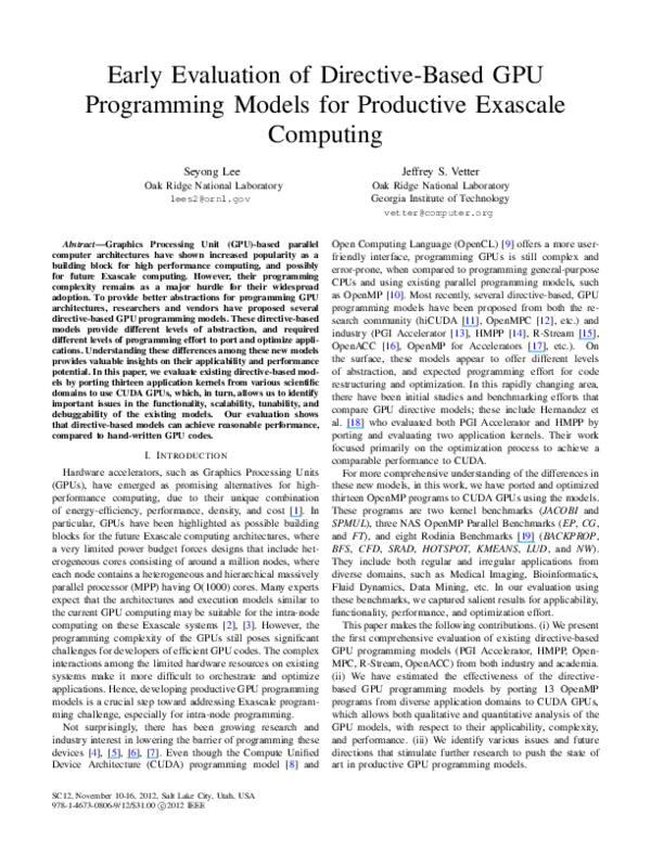 (PDF) Early evaluation of directive-based GPU programming models for productive exascale computing