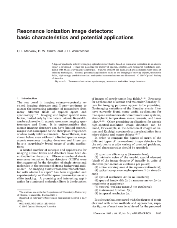 (PDF) Resonance ionization image detectors: basic characteristics and ...