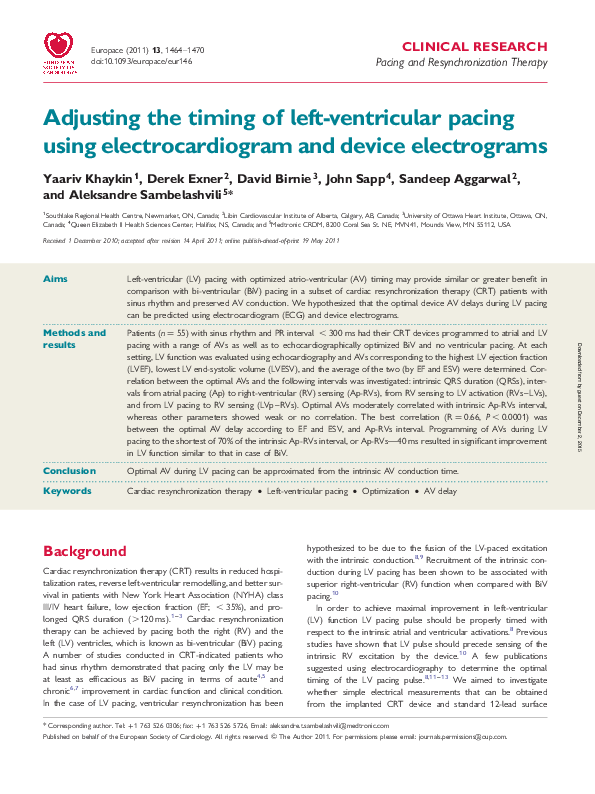 (PDF) Adjusting the timing of left-ventricular pacing using ...