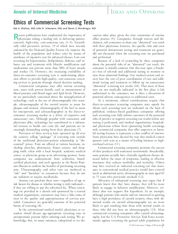 (PDF) Ethics of Commercial Screening Tests