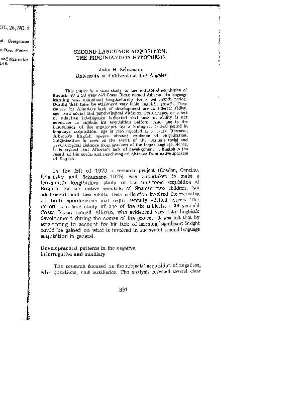 (PDF) Second Language Acquisition: The Pidginization Hypothesis