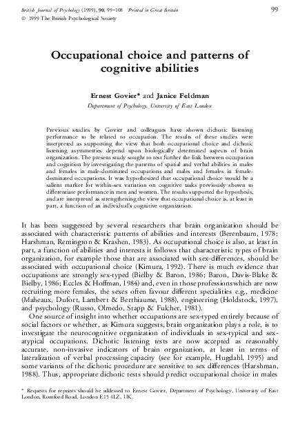 (PDF) Occupational choice and patterns of cognitive abilities