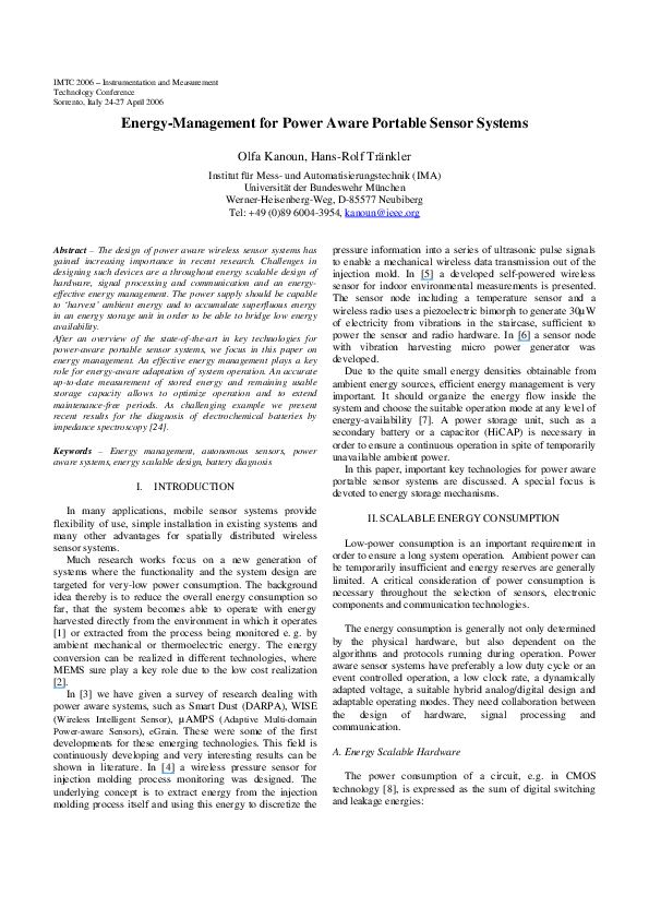 (PDF) Energy-Management for Power Aware Portable Sensor Systems