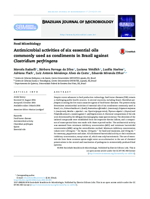 (PDF) Antimicrobial activities of six essential oils commonly used as condiments in Brazil ...