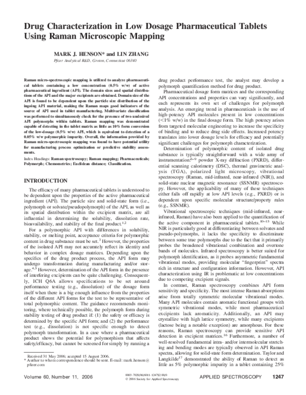 (PDF) Drug Characterization in Low Dosage Pharmaceutical Tablets Using ...