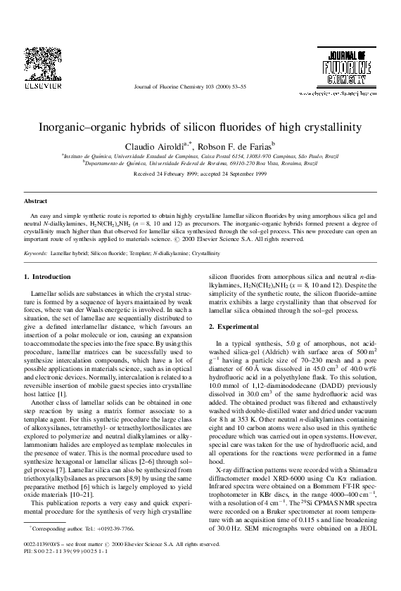 (PDF) Inorganic–organic hybrids of silicon fluorides of high crystallinity