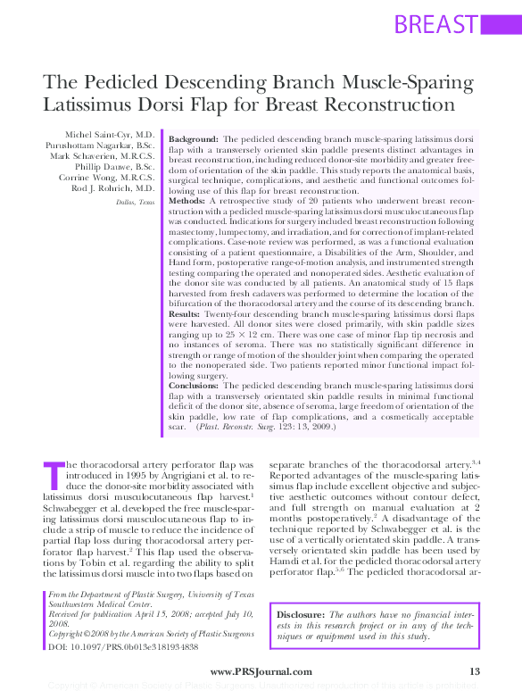 (PDF) The Pedicled Descending Branch Muscle-Sparing Latissimus Dorsi ...