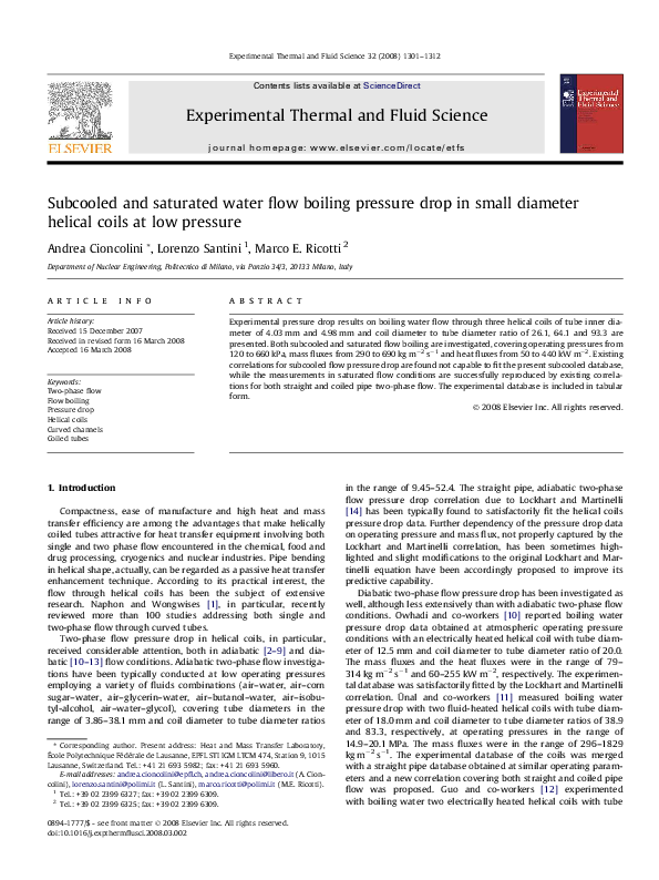 (PDF) Subcooled and saturated water flow boiling pressure drop in small diameter helical coils ...