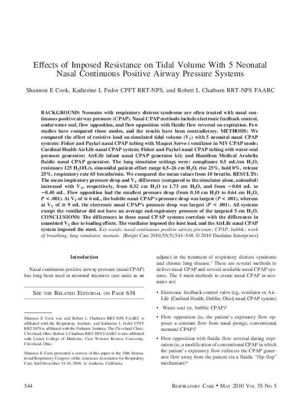 (PDF) Effects of Imposed Resistance on Tidal Volume With 5 Neonatal ...