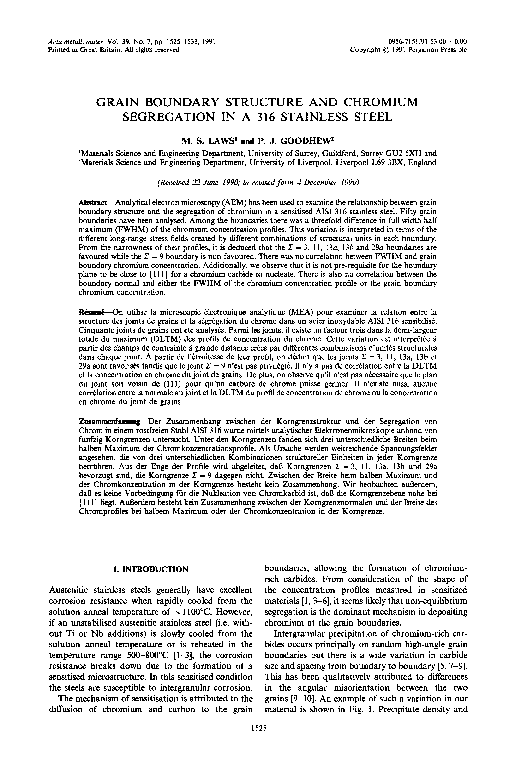 (PDF) Grain boundary structure and chromium segregation in a 316 ...
