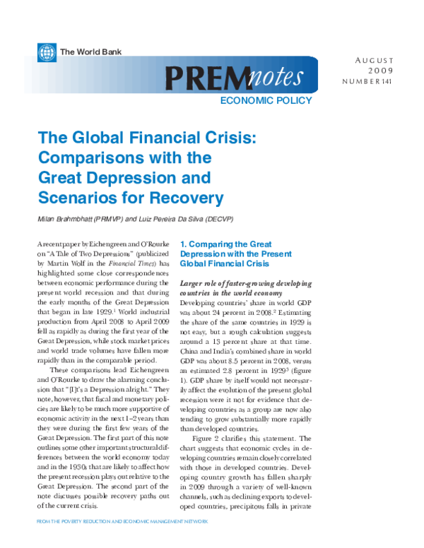 (PDF) The Global Financial Crisis: Comparisons with the Great ...