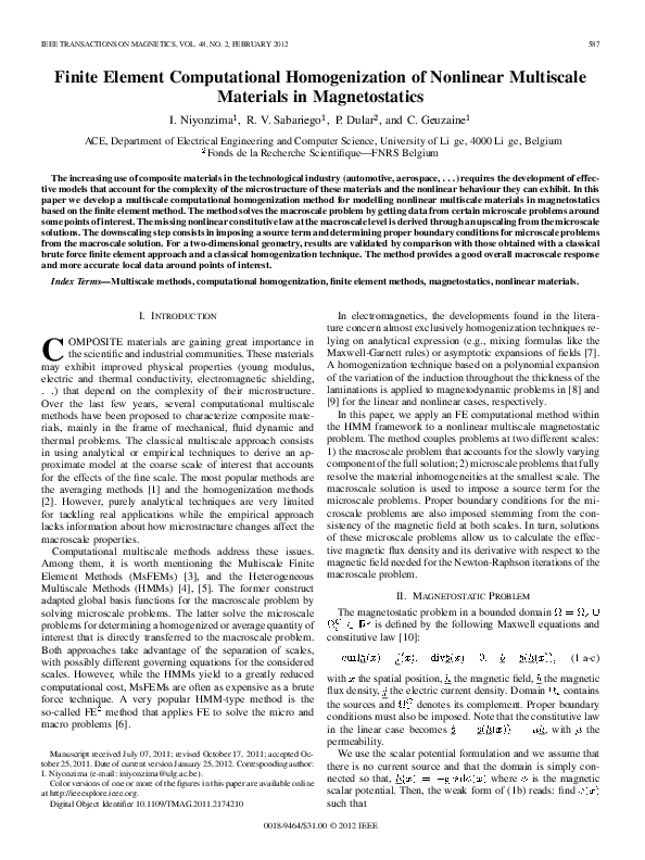 Pdf Finite Element Computational Homogenization Of Nonlinear Multiscale Materials In