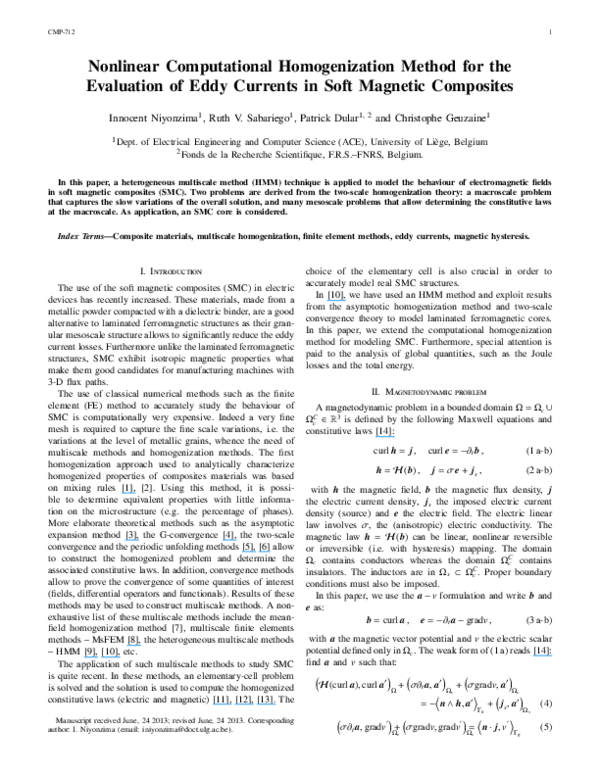 (PDF) Nonlinear Computational Homogenization Method for the Evaluation of Eddy Currents in Soft ...