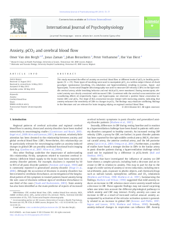 (PDF) Anxiety, pCO2 and cerebral blood flow