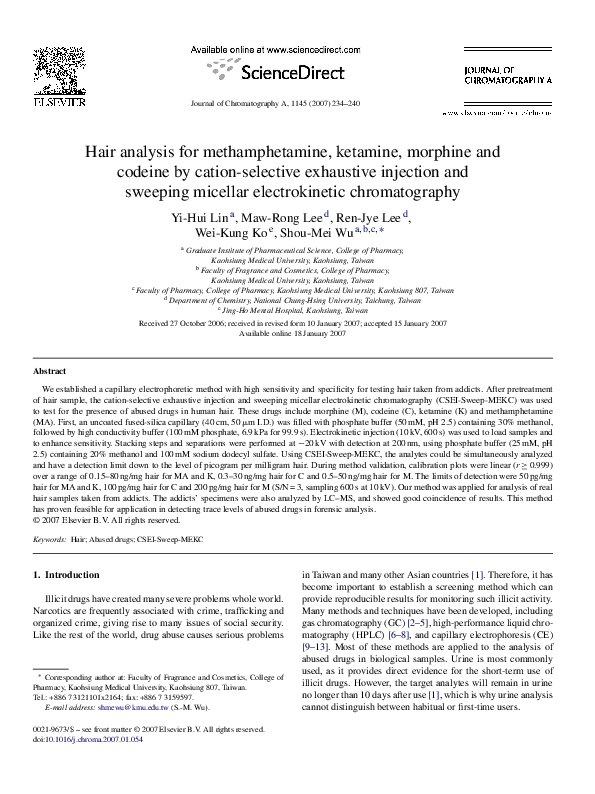 (PDF) Hair analysis for methamphetamine, ketamine, morphine and codeine ...