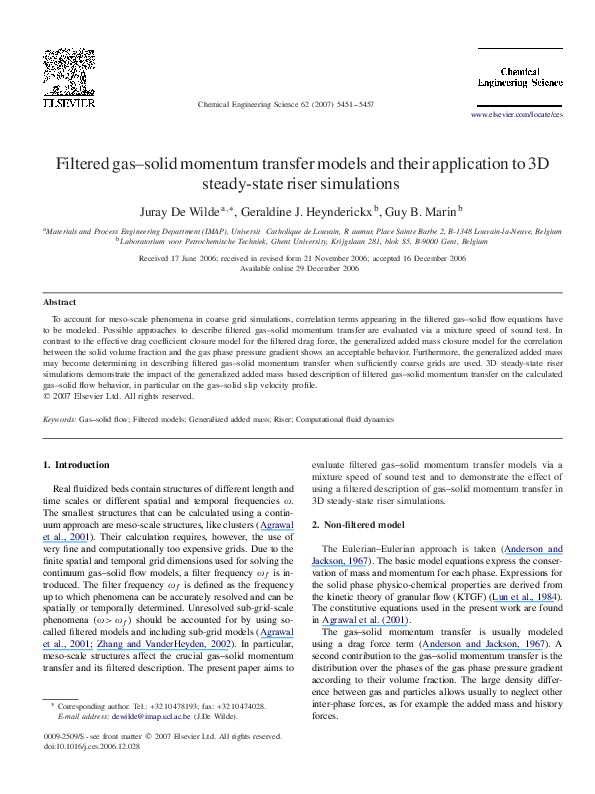 (PDF) Filtered gas–solid momentum transfer models and their application ...