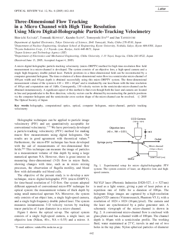 (PDF) Three-Dimensional Flow Tracking in a Micro Channel with High Time Resolution Using Micro ...