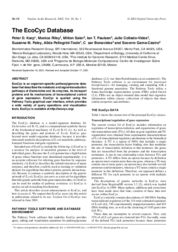 (PDF) The EcoCyc Database