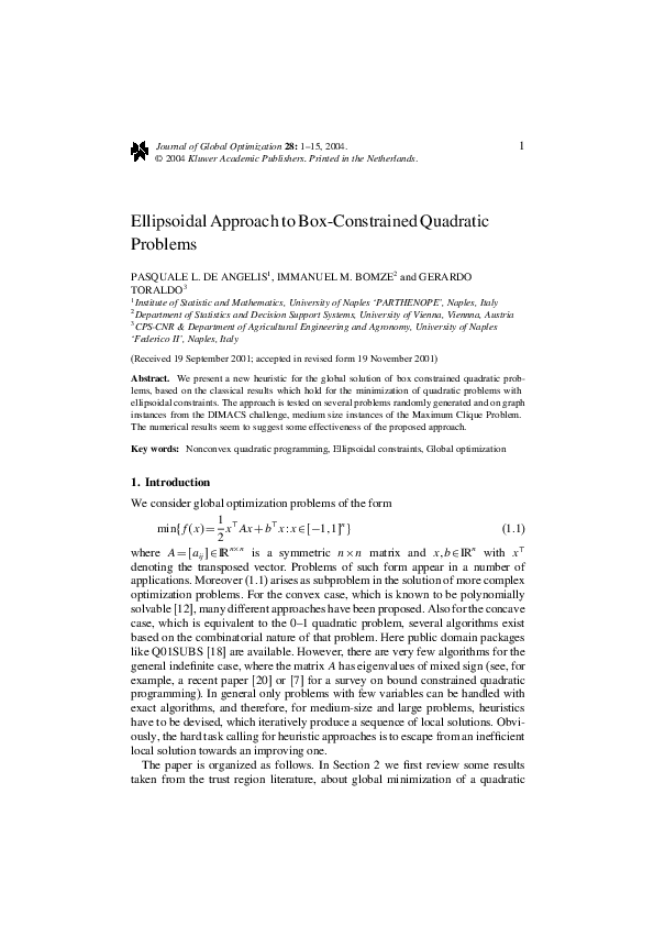 Pdf Ellipsoidal Approach To Box Constrained Quadratic Problems 
