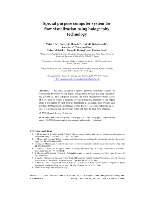 (PDF) Special purpose computer system for flow visualization using ...