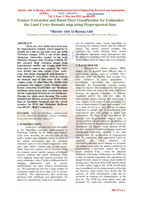 (PDF) Feature Extraction and Based Pixel Classification for Estimation the Land Cover thematic ...
