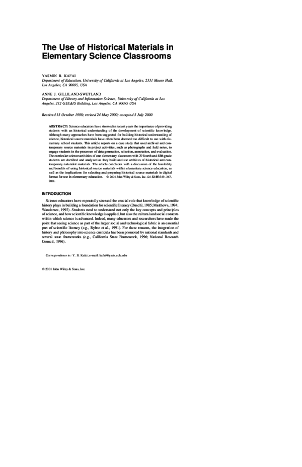 (PDF) The use of historical materials in elementary science classrooms