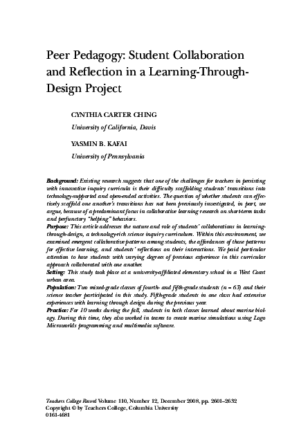 (PDF) Peer Pedagogy: Student Collaboration and Reflection in a Learning ...