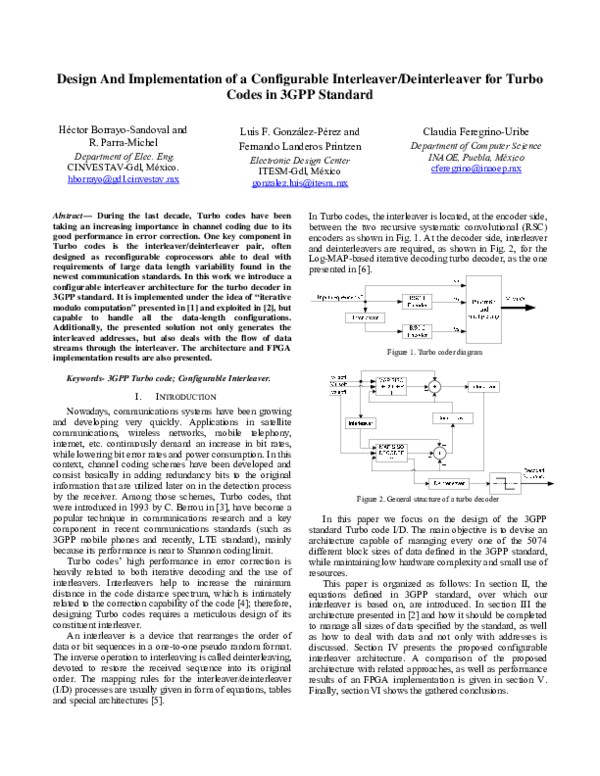 Pdf Design And Implementation Of A Configurable Interleaverdeinterleaver For Turbo Codes In 