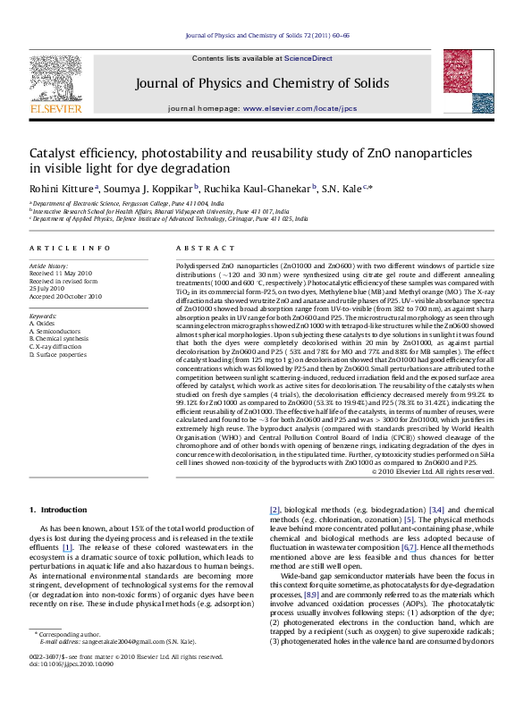 (PDF) Catalyst efficiency, photostability and reusability study of ZnO ...