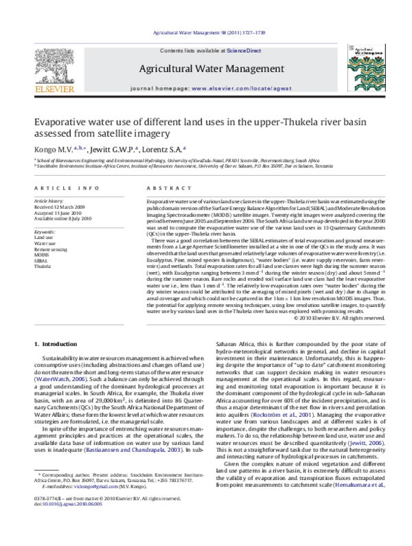 (PDF) Evaporative water use of different land uses in the upper-Thukela ...