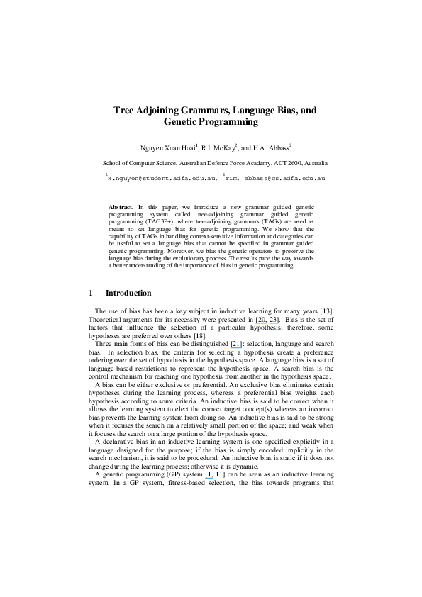 (PDF) Tree Adjoining Grammars, Language Bias, and Genetic Programming