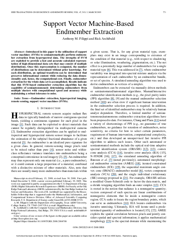 (PDF) Support Vector Machine-Based Endmember Extraction