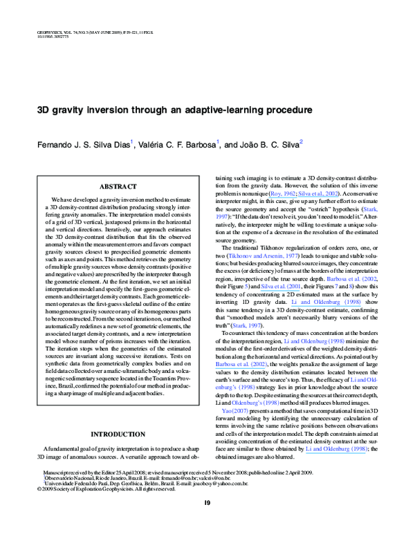 (PDF) 3D gravity inversion through an adaptive-learning procedure