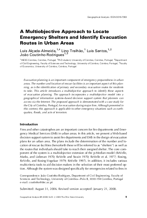 Pdf A Multiobjective Approach To Locate Emergency Shelters And Identify Evacuation Routes In