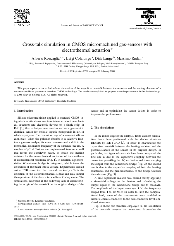 (PDF) Cross-talk simulation in CMOS micromachined gas-sensors with electrothermal actuation