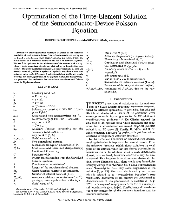 Pdf Optimization Of The Finite Element Solution Of The Semiconductor