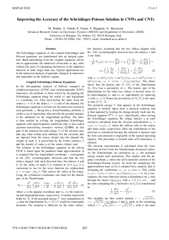 (PDF) Improving the accuracy of the Schrödinger-Poisson solution in CNWs and CNTs