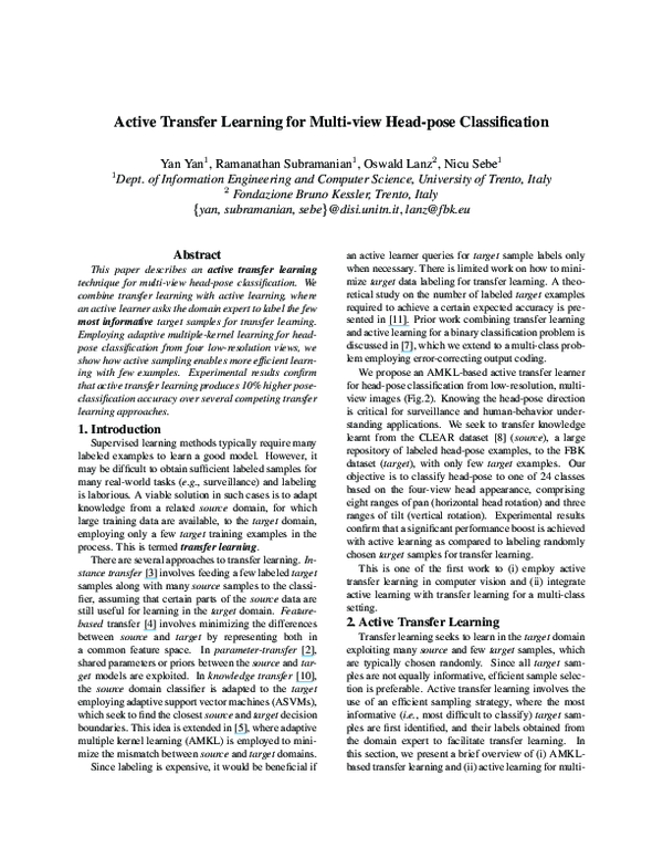 (PDF) Active transfer learning for multi-view head-pose classification