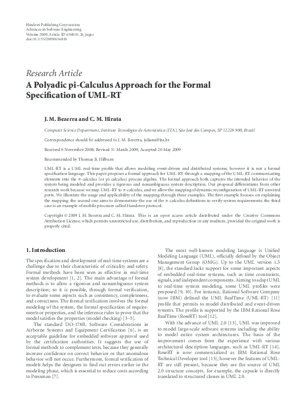 (PDF) A Polyadic pi-Calculus Approach for the Formal Specification of UML-RT