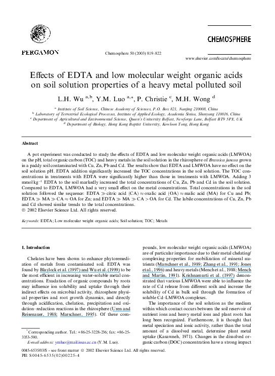 (PDF) Effects of EDTA and low molecular weight organic acids on soil ...