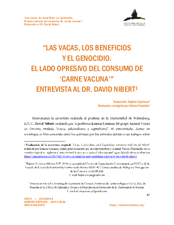 (PDF) "Las Vacas, Los Beneficios Y El Genocidio. El Lado Opresivo Del ...