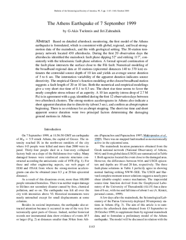 (PDF) The Athens Earthquake of 7 September 1999