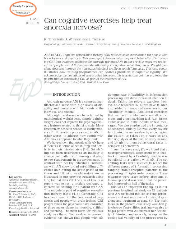 (PDF) Can cognitive exercises help treat anorexia nervosa?