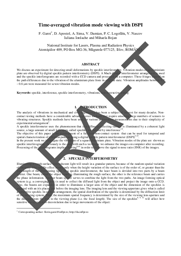 (PDF) Time-averaged vibration mode viewing with DSPI