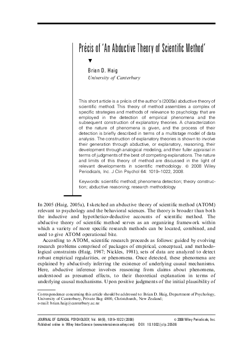 (PDF) Précis of ‘An Abductive Theory of Scientific Method
