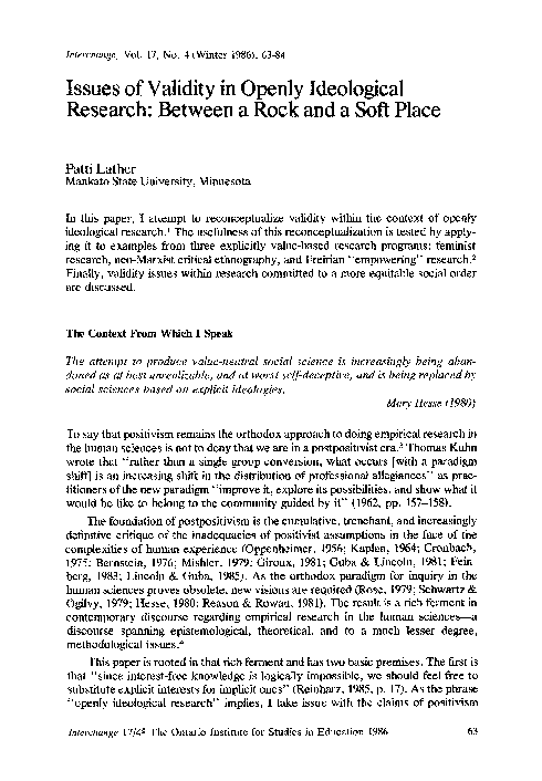 (PDF) Issues of validity in openly ideological research: Between a rock ...