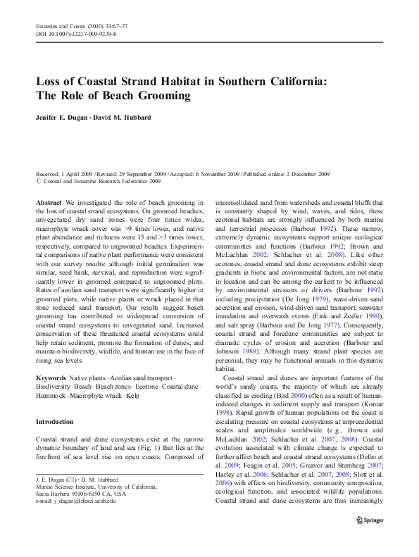 (PDF) Loss of Coastal Strand Habitat in Southern California: The Role ...