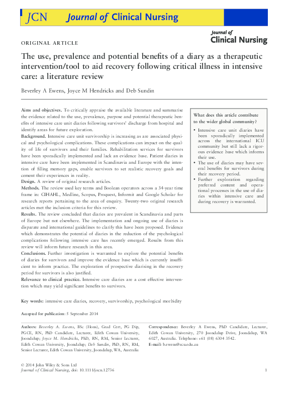 (PDF) The use, prevalence and potential benefits of a diary as a ...